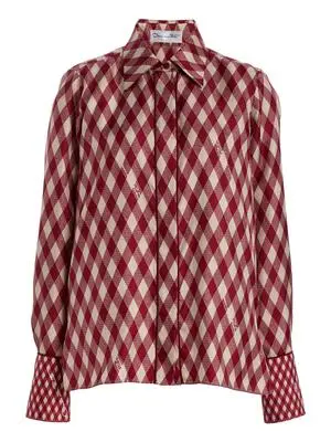 OSCAR DE LA RENTA Argyle Print Silk Twill Blouse