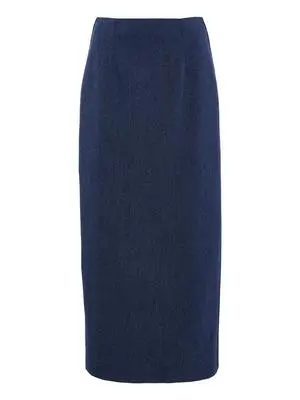 Oscar De La Renta Mid-rise Wool-drill Midi Skirt - Dark Wash