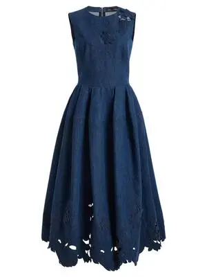 Oscar De La Renta Embroidered Denim Midi Dress - Dark Wash