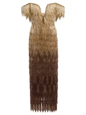 OSCAR DE LA RENTA Bead-Fringed Maxi Dress