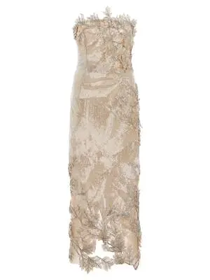 Oscar De La Renta Cutout Intarsia Midi Cocktail Dress - Silver