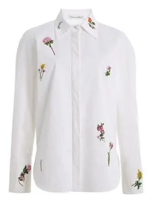 OSCAR DE LA RENTA Botanical Embroidered Stretch-Twill Shirt
