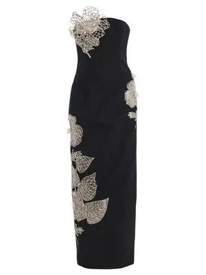 OSCAR DE LA RENTA Crystal-Embellished Wool-Blend Maxi Cocktail Dress