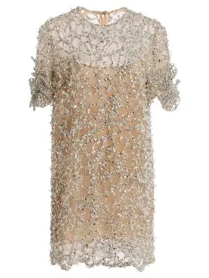 Oscar De La Renta Crystal-embroidered Mini Cocktail Dress - Silver