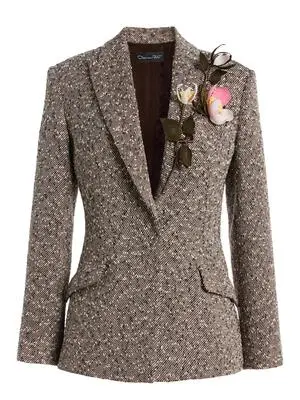 Oscar De La Renta Slubby Wool-blend Tweed Blazer - Brown