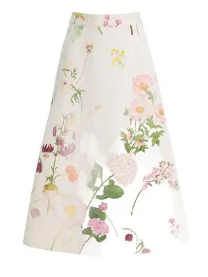 Oscar De La Renta Botanical Cotton-denim Midi Skirt - Floral