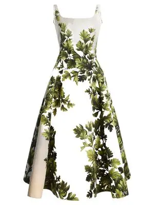 Oscar De La Renta Foliage-printed Faille Midi Dress - Multi