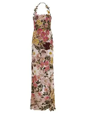 Oscar De La Renta Beaded Embroidered Floral Gown - Multi
