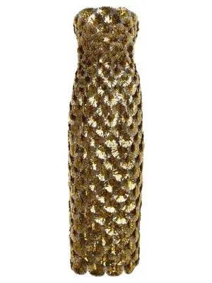 Oscar De La Renta Embroidered Cocktail Midi Dress - Yellow