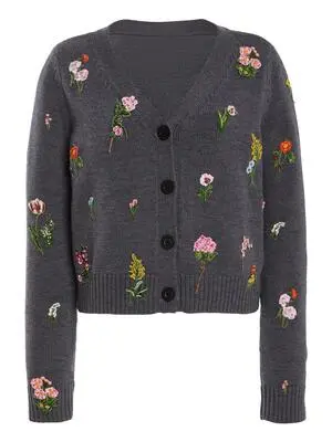 OSCAR DE LA RENTA Embroidered Wool Cardigan