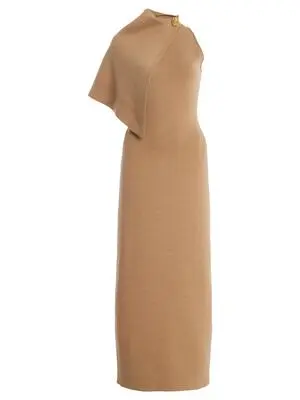 Oscar De La Renta Draped-neck Wool-blend Midi Dress - Brown