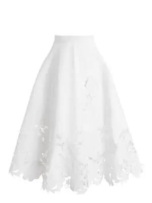 Oscar De La Renta Embroidered Cotton-twill Midi Skirt - White