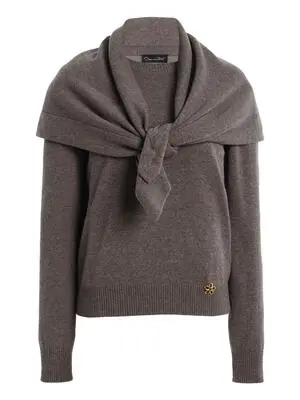 Oscar De La Renta Cashmere Sweater With Scarf Detailing - Dark Grey