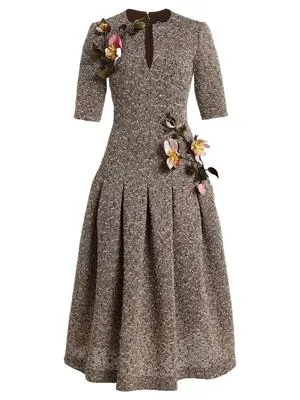 Oscar De La Renta Embellished Wool-blend Tweed Midi Dress - Brown