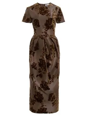 Oscar De La Renta Peony Velvet-jacquard Midi Cocktail Dress - Brown