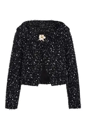Oscar De La Renta Sequined Ribbon-tweed Jacket - Black/white