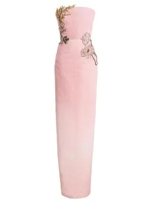 Oscar De La Renta Beaded Florals Faille Gown - Pink