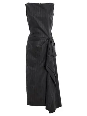 Oscar De La Renta Striped Wool-cashmere Midi Dress - Dark Grey