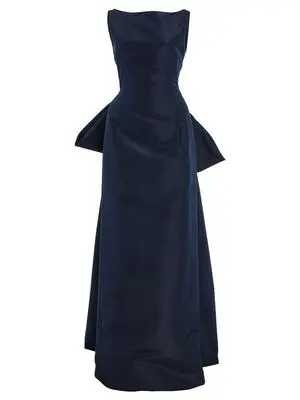 Oscar De La Renta Draped-back Silk-faille Gown - Navy