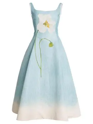 Oscar De La Renta Peony Faille Midi Dress - Blue