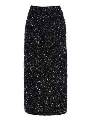 OSCAR DE LA RENTA Sequined Ribbon-Tweed Midi Pencil Skirt
