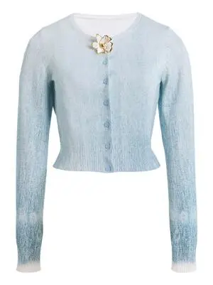 Oscar De La Renta Printed Cotton-blend Cardigan - Blue