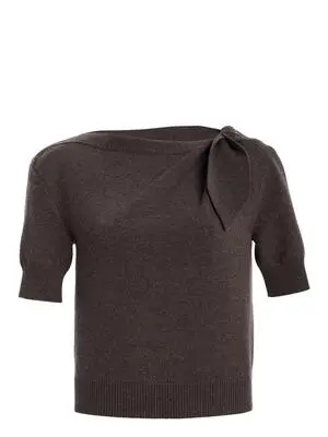 Oscar De La Renta Tie-neck Wool Top - Dark Grey