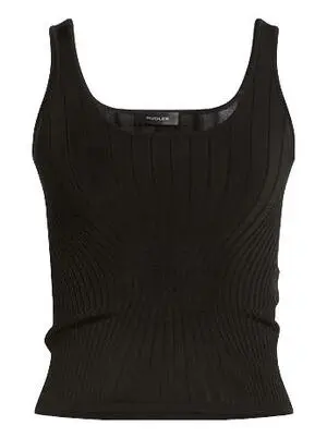 MUGLER Ribbed Jersey Top - Black