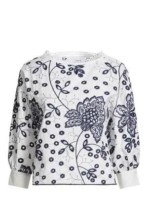 Alpha Studio Broderie Anglaise Floral-print Top - White