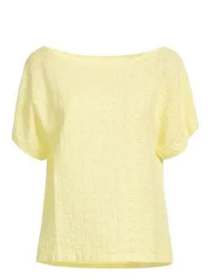 120% Lino Linen Broderie Anglaise Top - Yellow