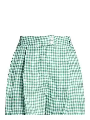 120% Lino Linen Checked High-waisted Shorts - Green