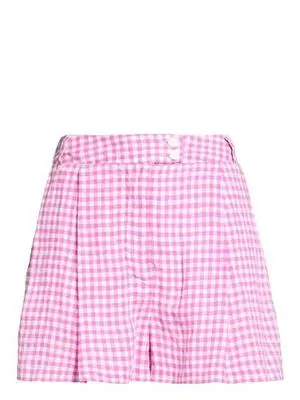 120% Lino Linen Checked High-waisted Shorts - Pink