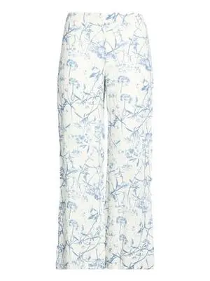 120% Lino Floral-print Wide-leg Linen Pants - Cream
