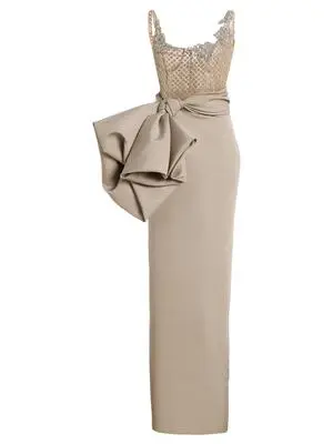 Oscar De La Renta Draped Faille Gown - Light Grey