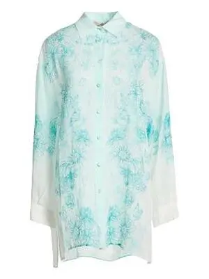 TWINSET Ramie Floral Print Shirt - Turquoise