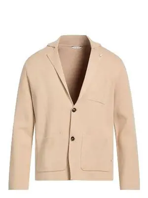 MANUEL RITZ Single-Breasted Knitted Blazer Camel
