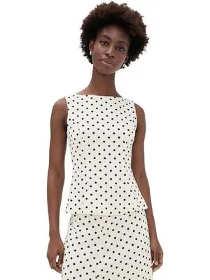 WAYF Arielle Boat Neck Top - Ivory Polka Dot