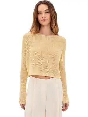 Enza Costa Linen Open Knit Bateau Sweater - Flan