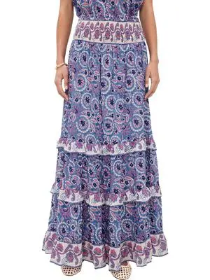 Bell Name Paris Maxi Skirt - Blue With Pink Flower