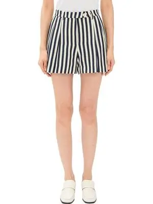 Astr The Label Preston Striped Herringbone Shorts - Cream Navy Stripe
