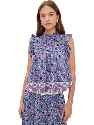 Bell Chloe Top - Blue With Pink Flower