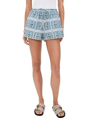 Playa Lucila Embroidered Tile Print Shorts - Mint
