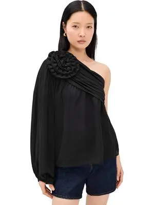 Farm Rio Rose Shoulder Blouse - Black