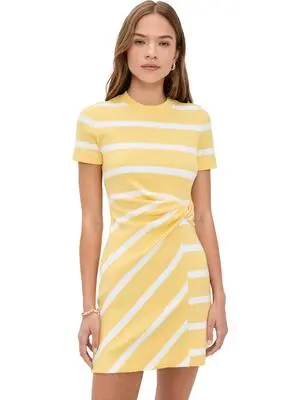 Tanya Taylor Short Short Sleeve Cody Dress - Lemon Meringue/white Wide Stripe