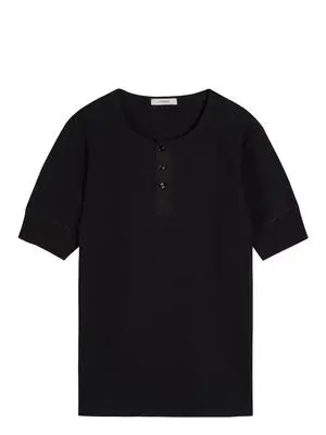 LEMAIRE Ribbed Cotton-blend Henley T-shirt - Black