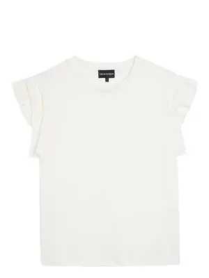 Emporio Armani Cotton T-shirt With Ruffled Sleeves - Cream