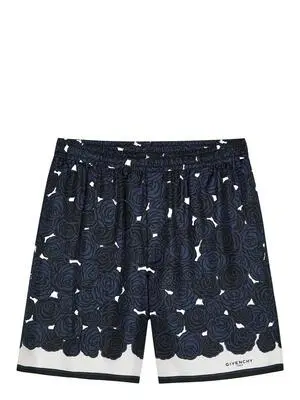 Givenchy Floral-print Silk Shorts - Navy