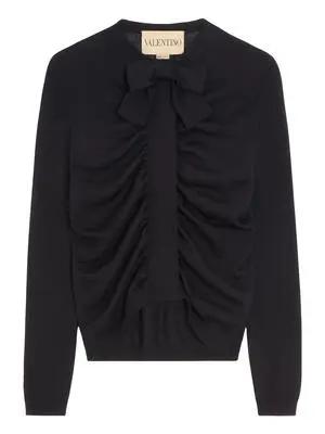 Valentino Garavani Ruched Bow-detailed Cardigan - Black