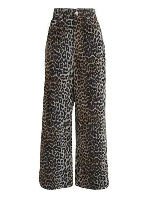 GANNI Leopard Print Wide-leg Jeans - Beige