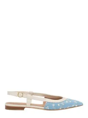 MALONE SOULIERS Denim And Leather Slingback Flats - Blue